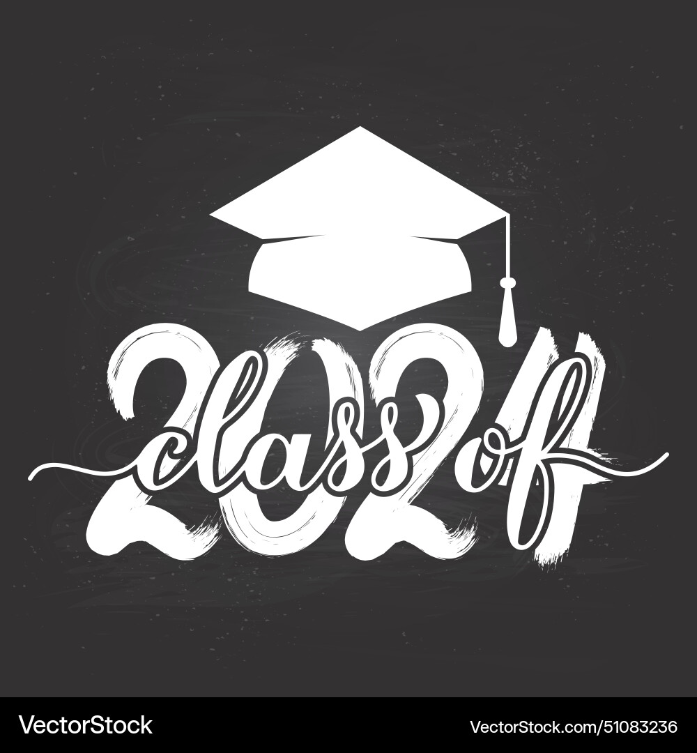 Class of 2024 lettering with graduation hat Vector Image