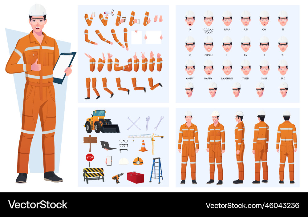Engineer worker character creation and animation Vector Image
