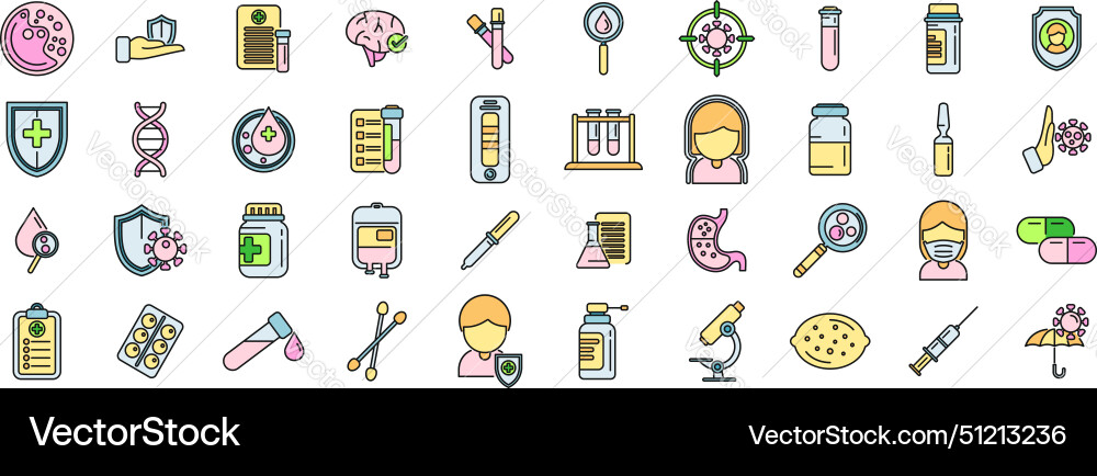Immune system icons set color line Royalty Free Vector Image