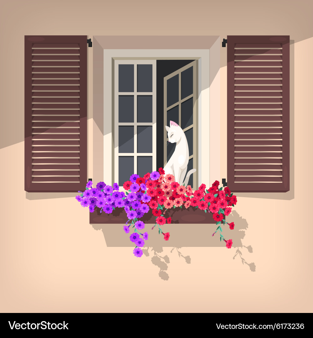 Open window and the cat Royalty Free Vector Image