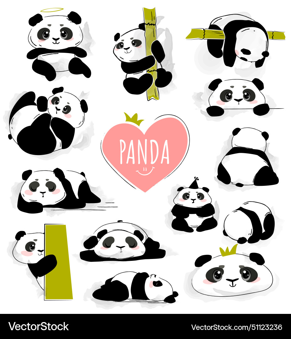 Set of cute panda Royalty Free Vector Image - VectorStock