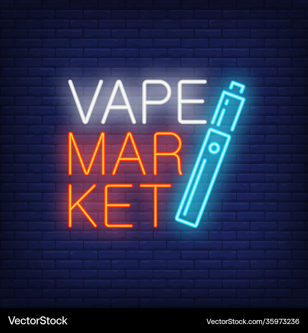 Vape market neon sign Royalty Free Vector Image