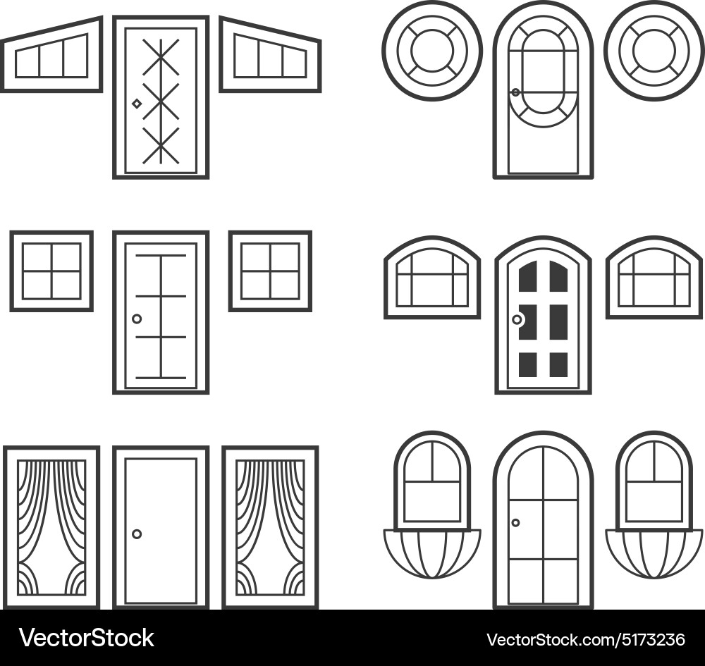 Window and door icons set Royalty Free Vector Image