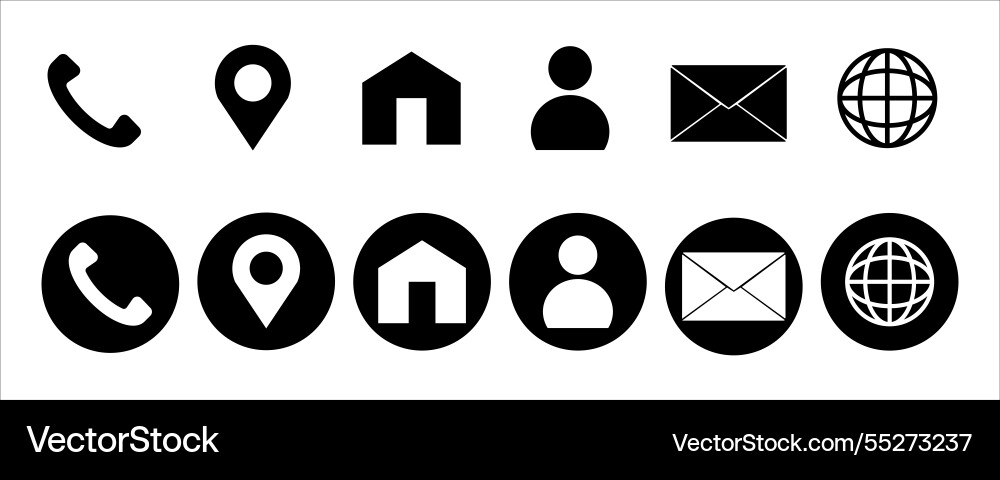 Black contact icon collection Royalty Free Vector Image