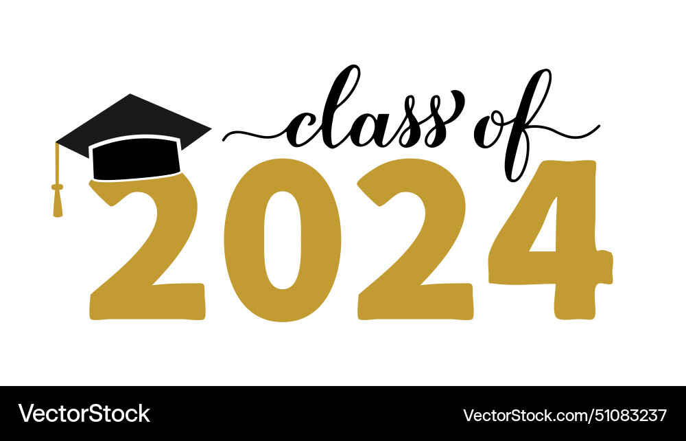 Class of 2024 lettering with graduation hat Vector Image