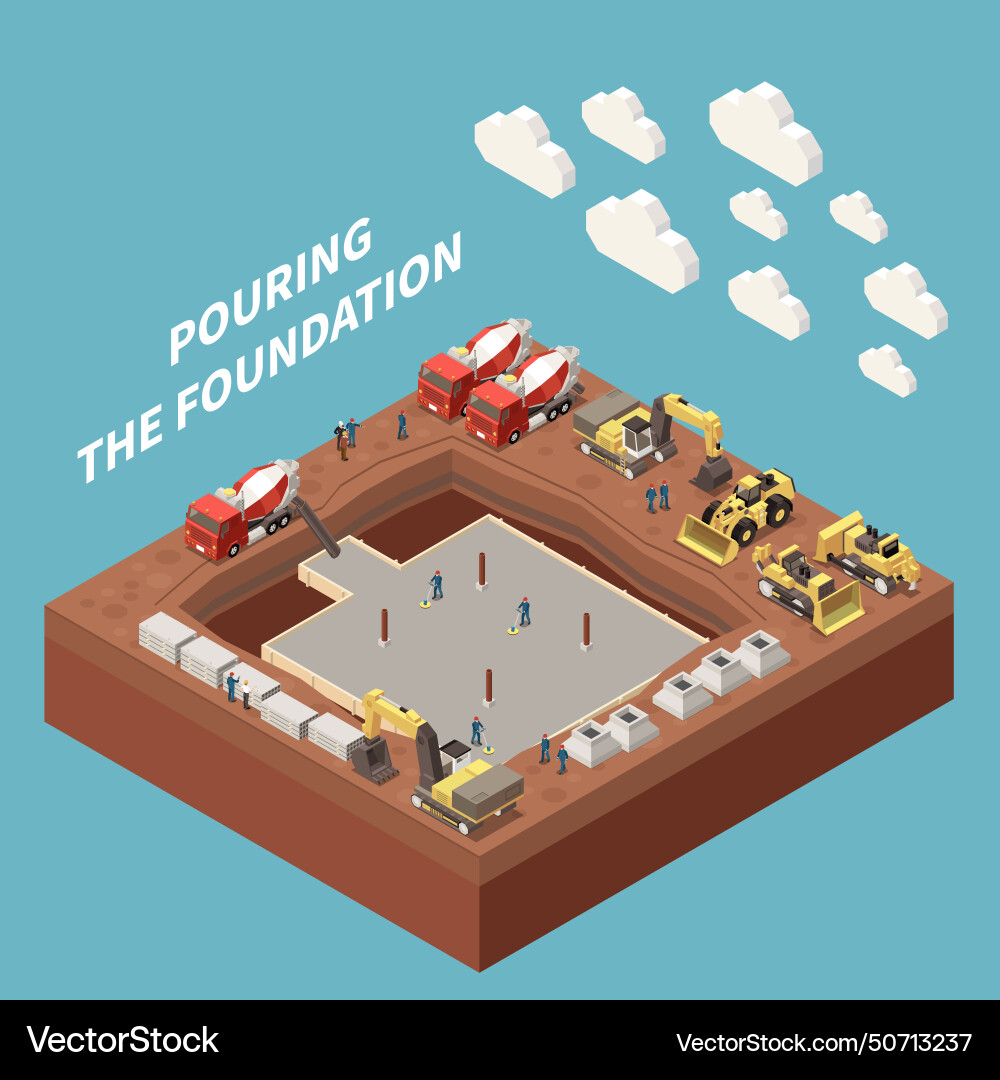 Concrete cement production isometric concept Vector Image