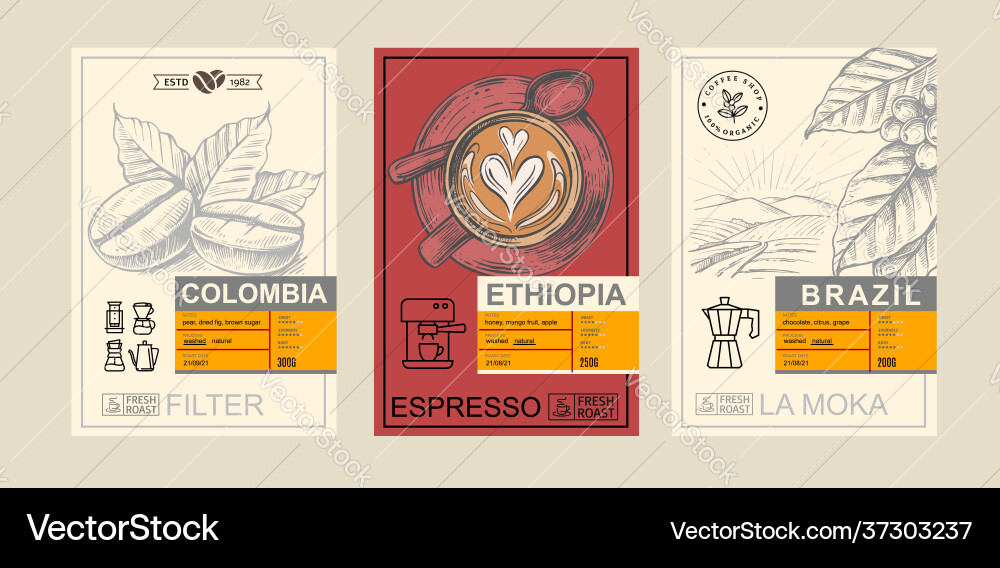 Packaging design for coffee sketch drawing art Vector Image