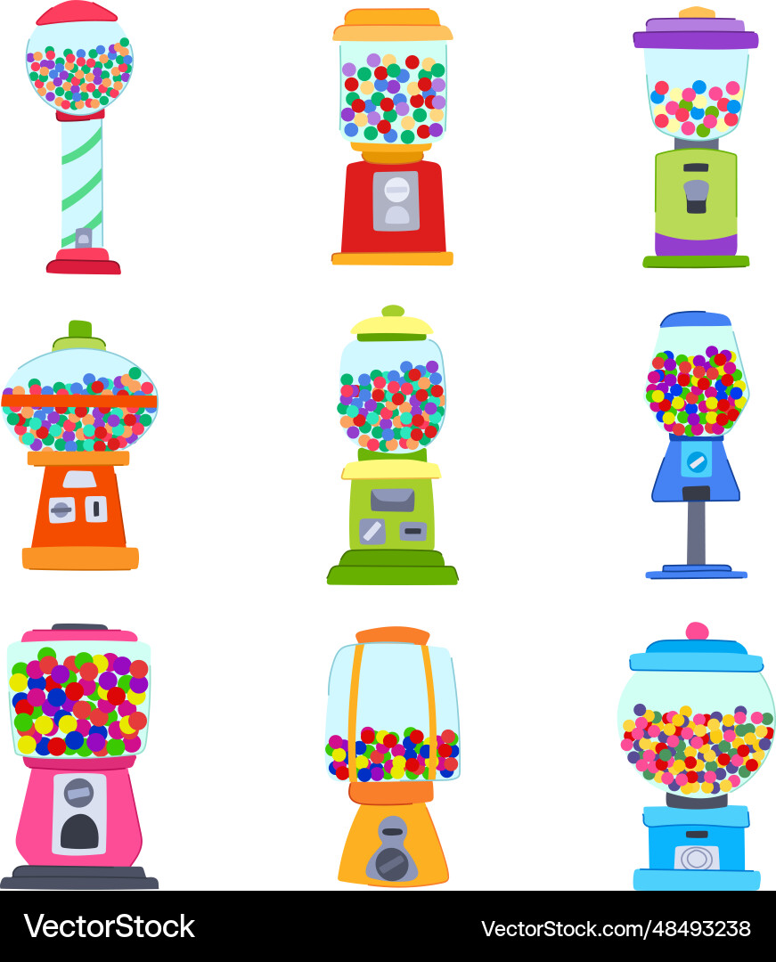 Bubblegum machine set cartoon Royalty Free Vector Image