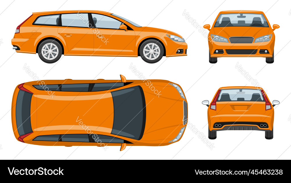 Car template side front back top view Royalty Free Vector