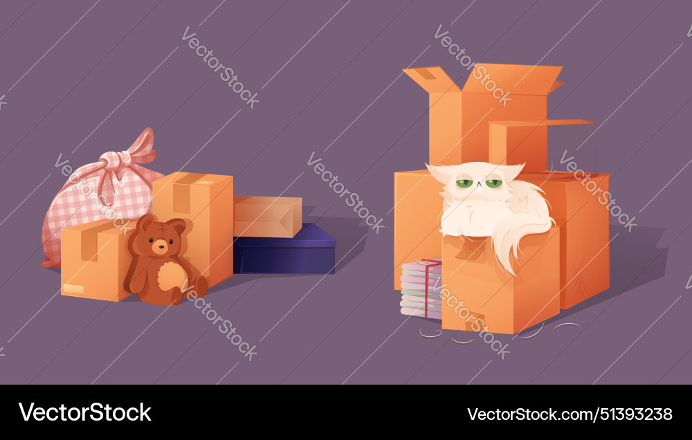 Cardboard box piles with house stuff Royalty Free Vector