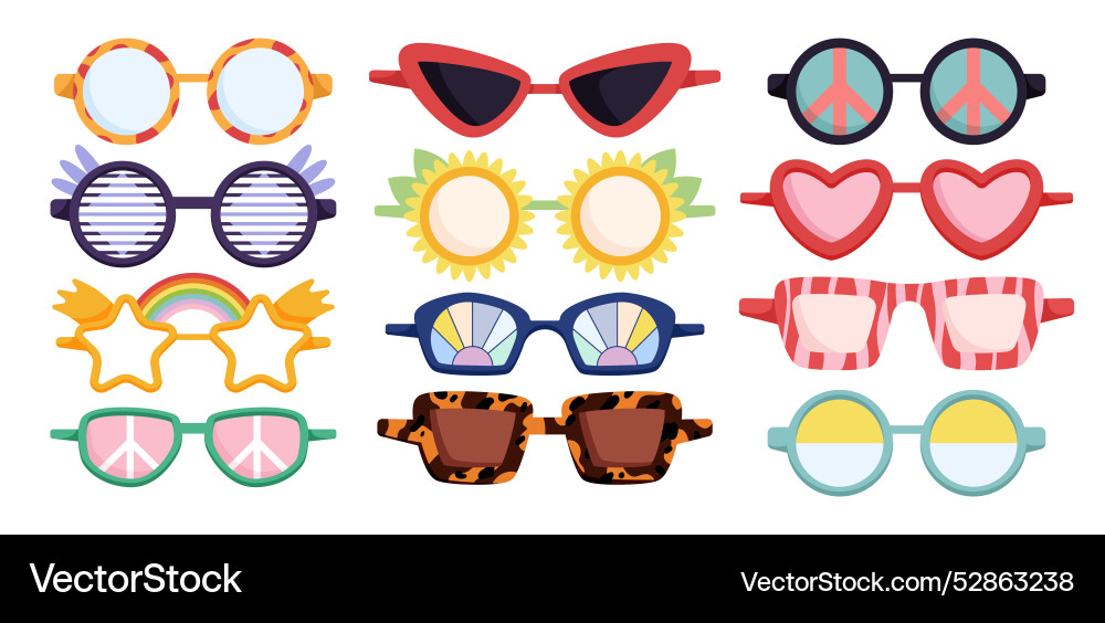 Groovy cartoon sunglasses set funny retro Vector Image