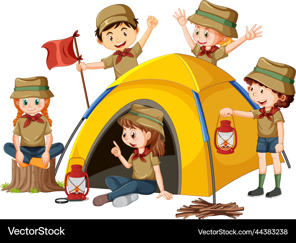 Kids Campfire Clipart Outdoor Camping With Scout Kids Illustration