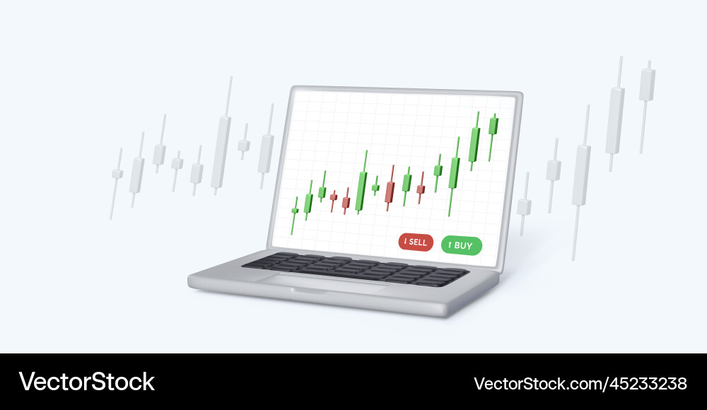 Laptop trading chart on screen in 3d cartoon Vector Image