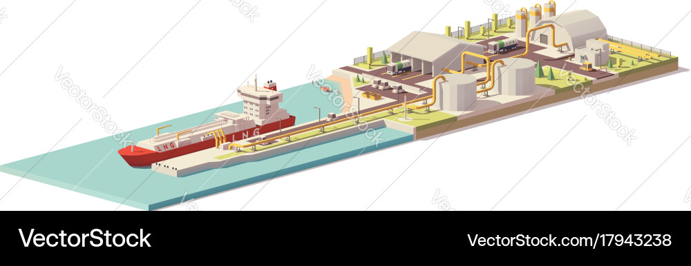 Low poly lng terminal and carrier ship Royalty Free Vector