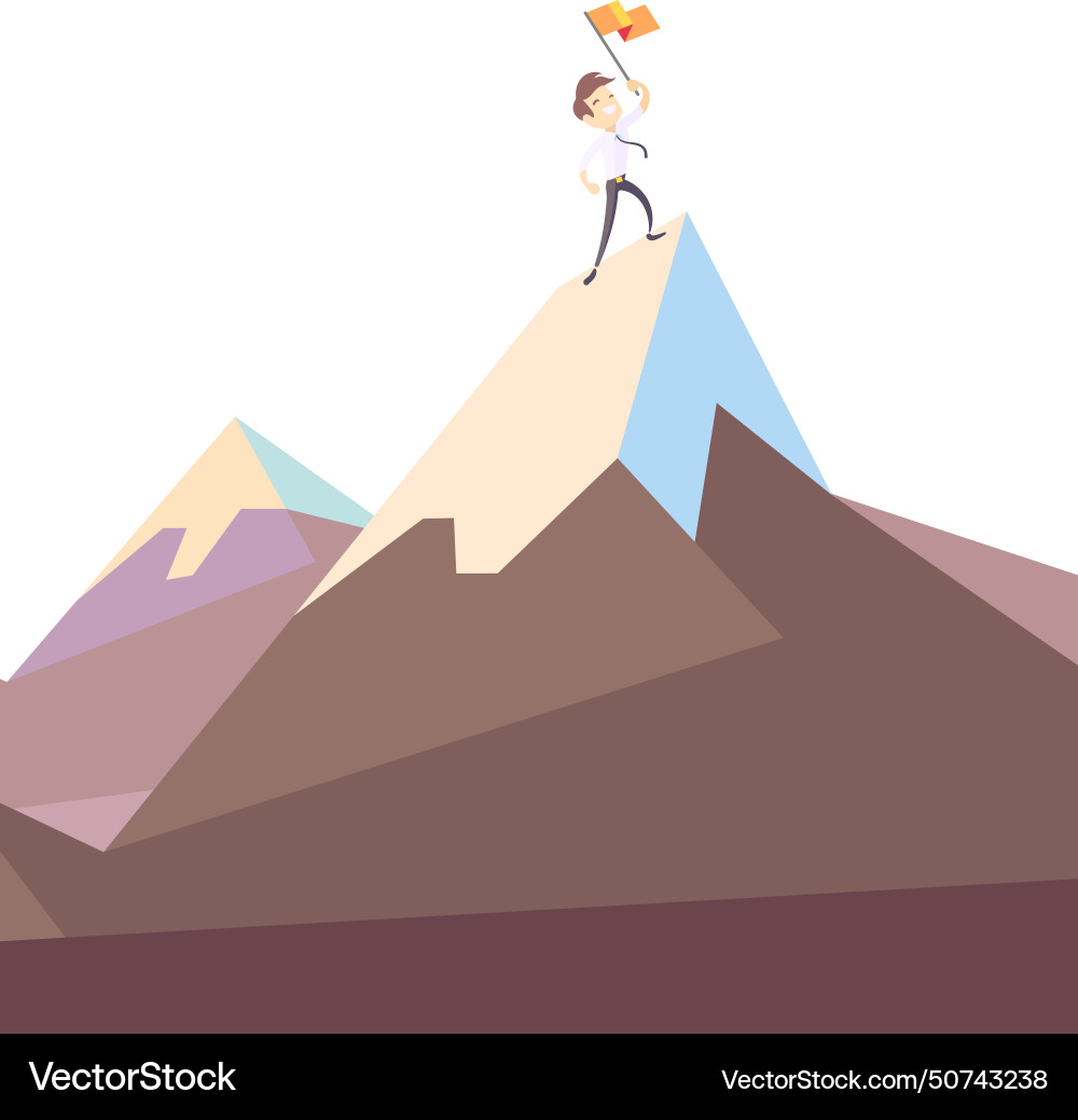 Man climbing on mountain with flag cartoon Vector Image