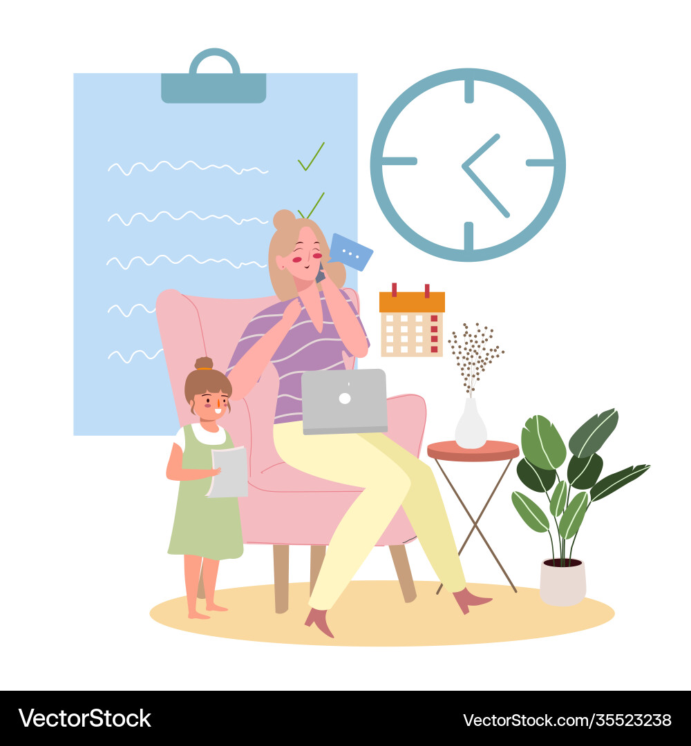 Women & Girls Using Phones & Laptops Vector Image