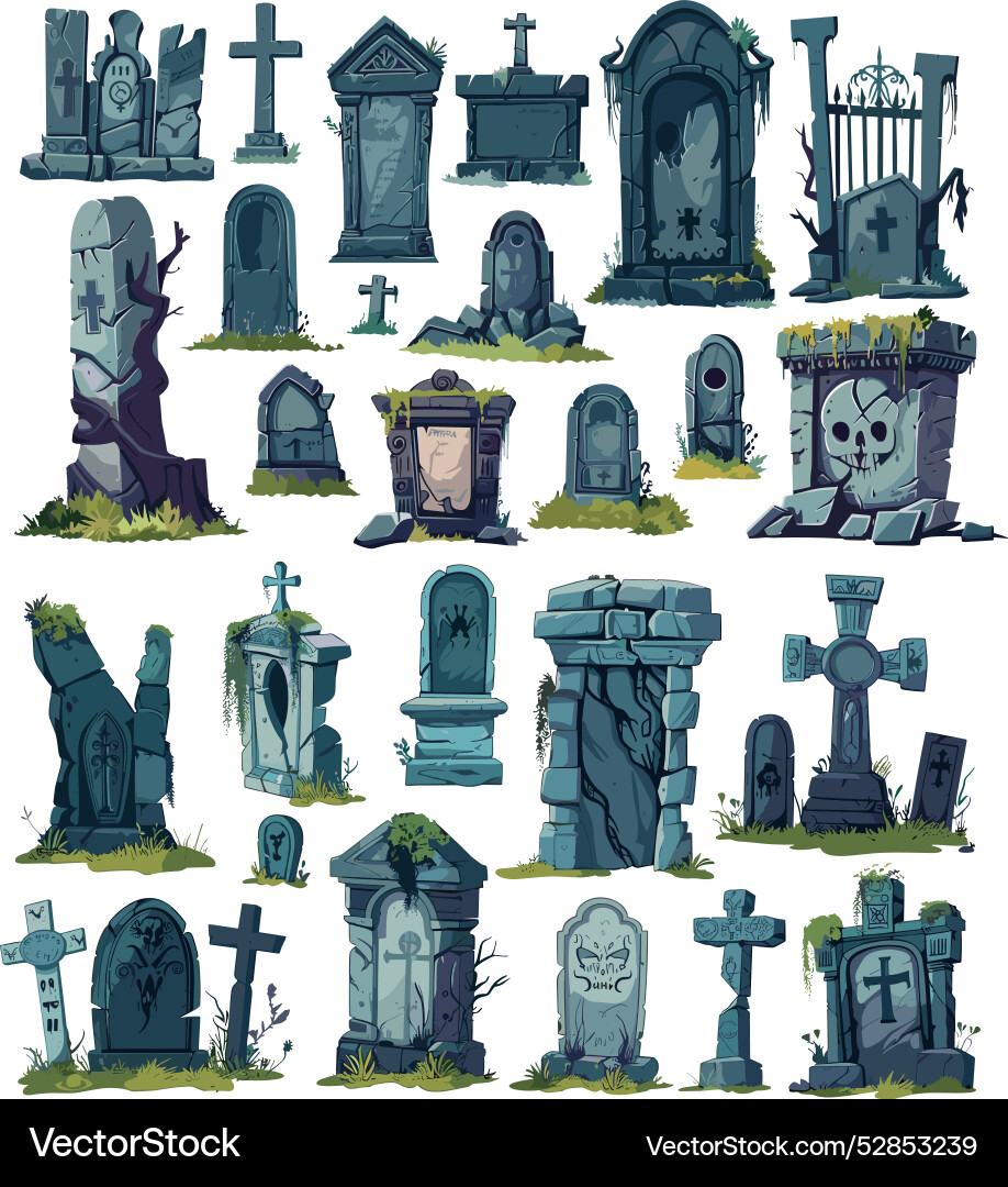 Antique graveyard elements cartoon Royalty Free Vector Image