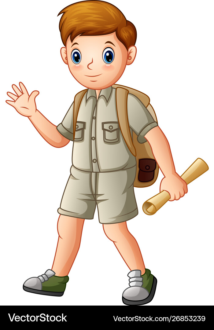 Boy explorer holding a map Royalty Free Vector Image