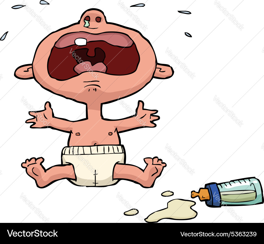 Crying baby with a bottle Royalty Free Vector Image