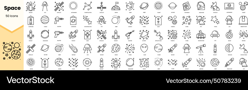 Set von Raum-Icons einfache Linie Kunst Stil Vektorbild
