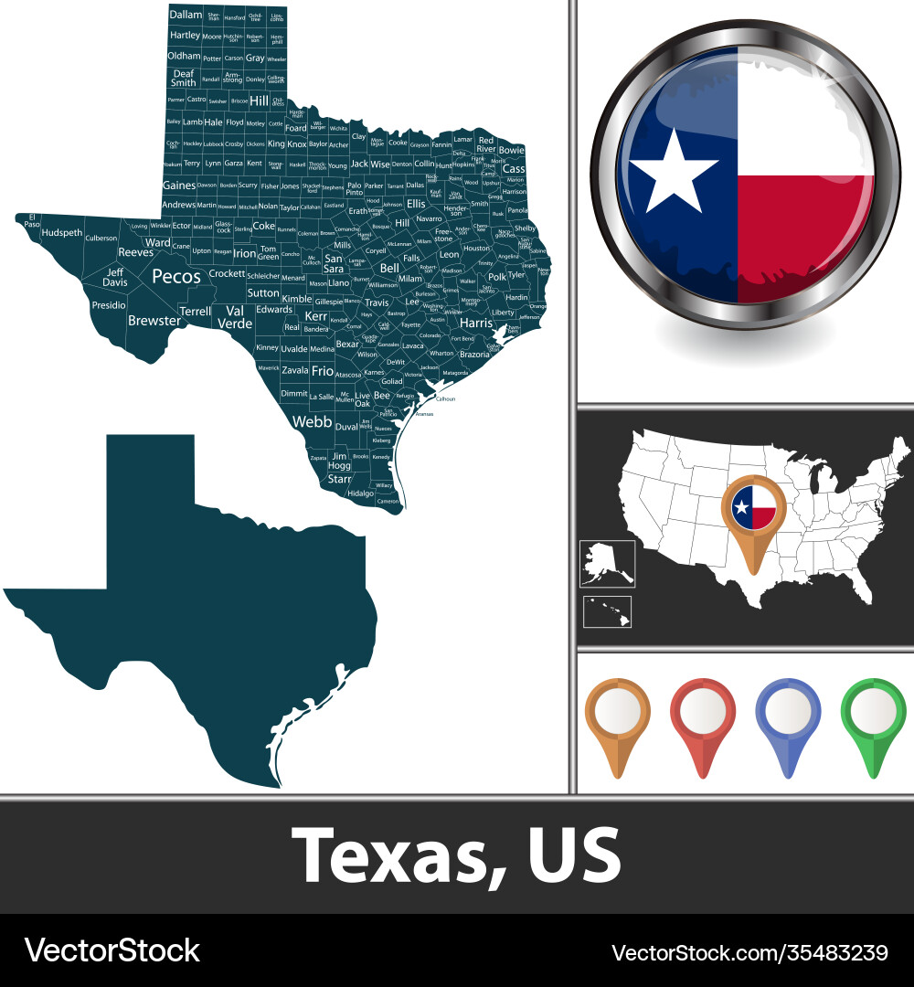 Texas Map with County Boundaries Royalty Free Vector Image