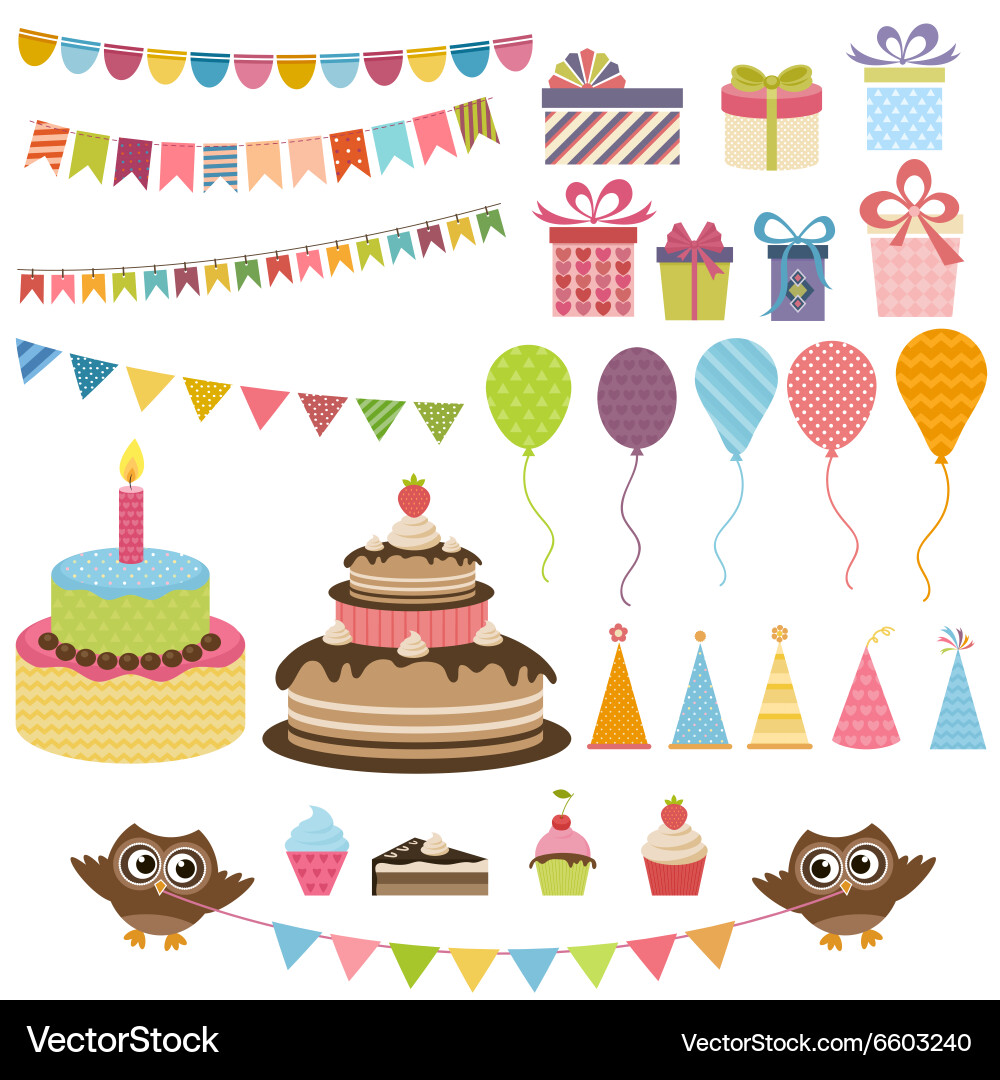 Birthday party elements set Royalty Free Vector Image