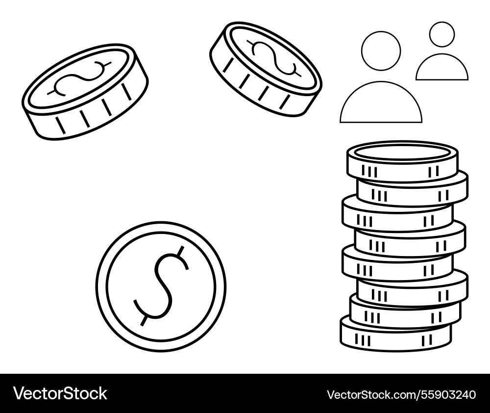 Coins and people icons representing wealth Vector Image