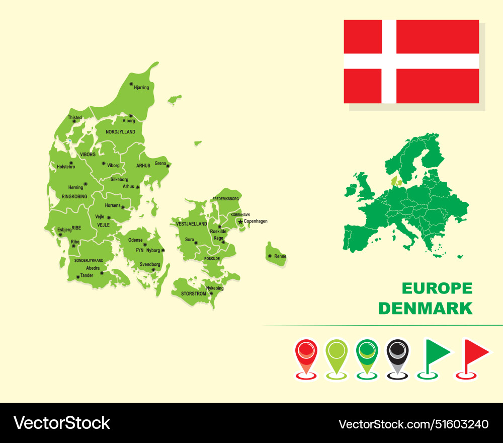 Denmark map Royalty Free Vector Image - VectorStock