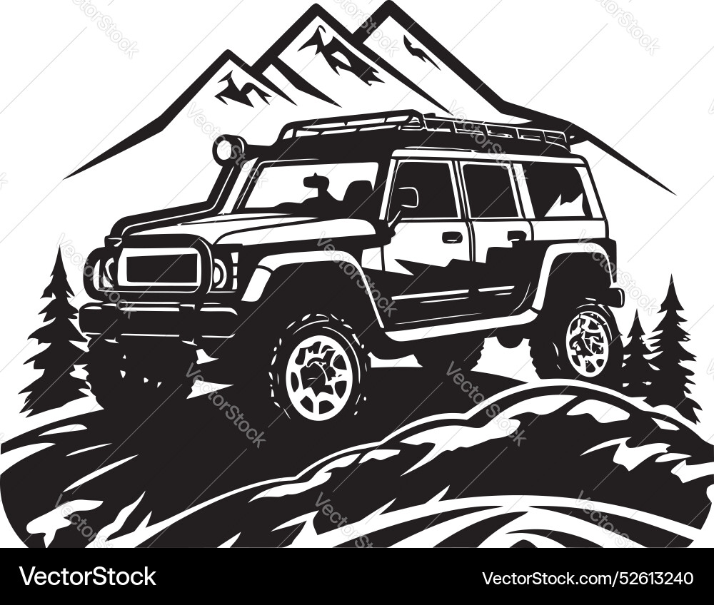 Mountain majesty 4x4 suv expedition cresting Vector Image