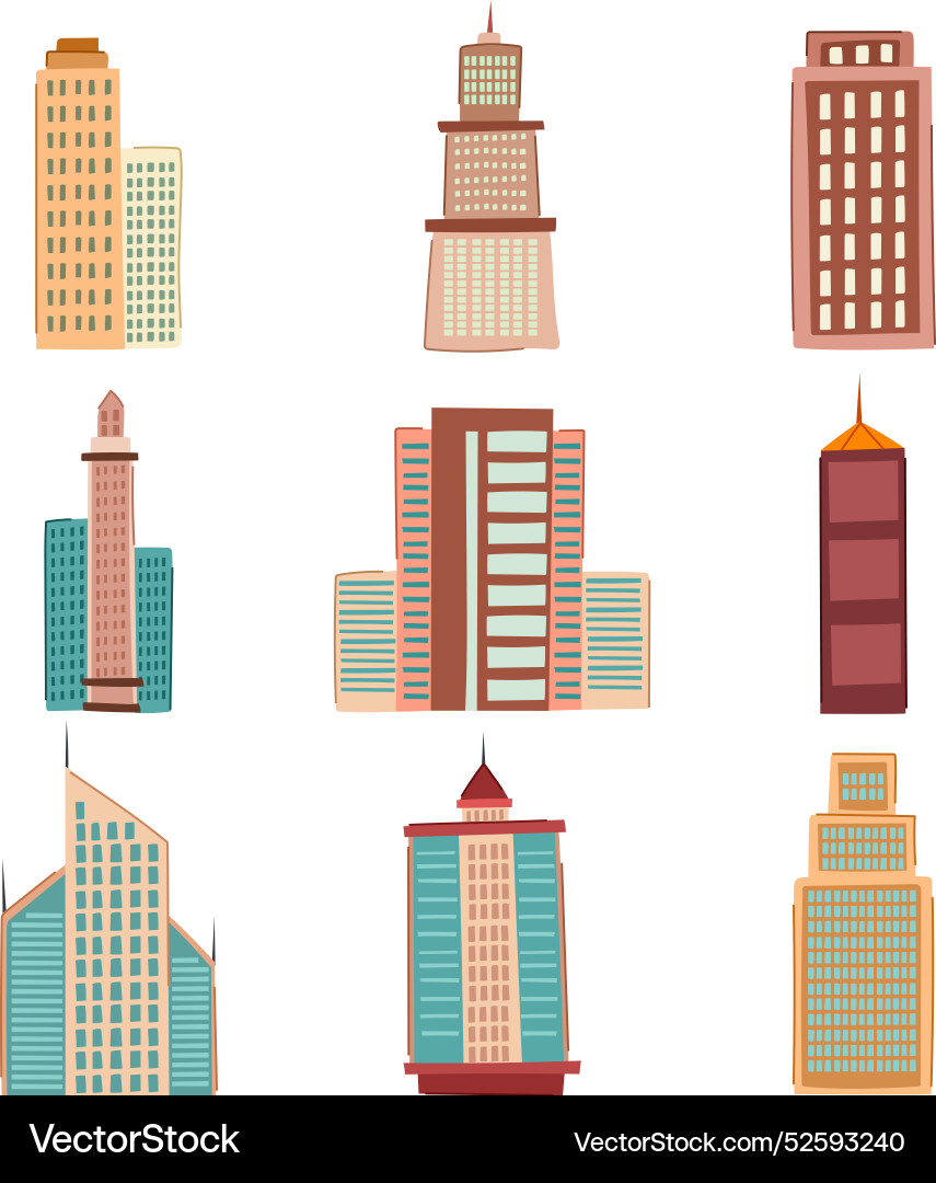 Skyscraper Set Cartoon Lizenzfreies Vektorbild