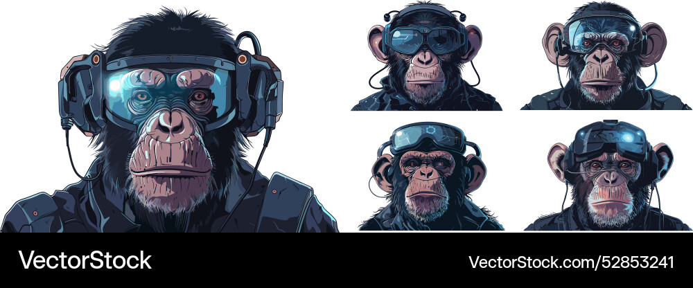 Ape android head cartoon set monkey cables Vector Image
