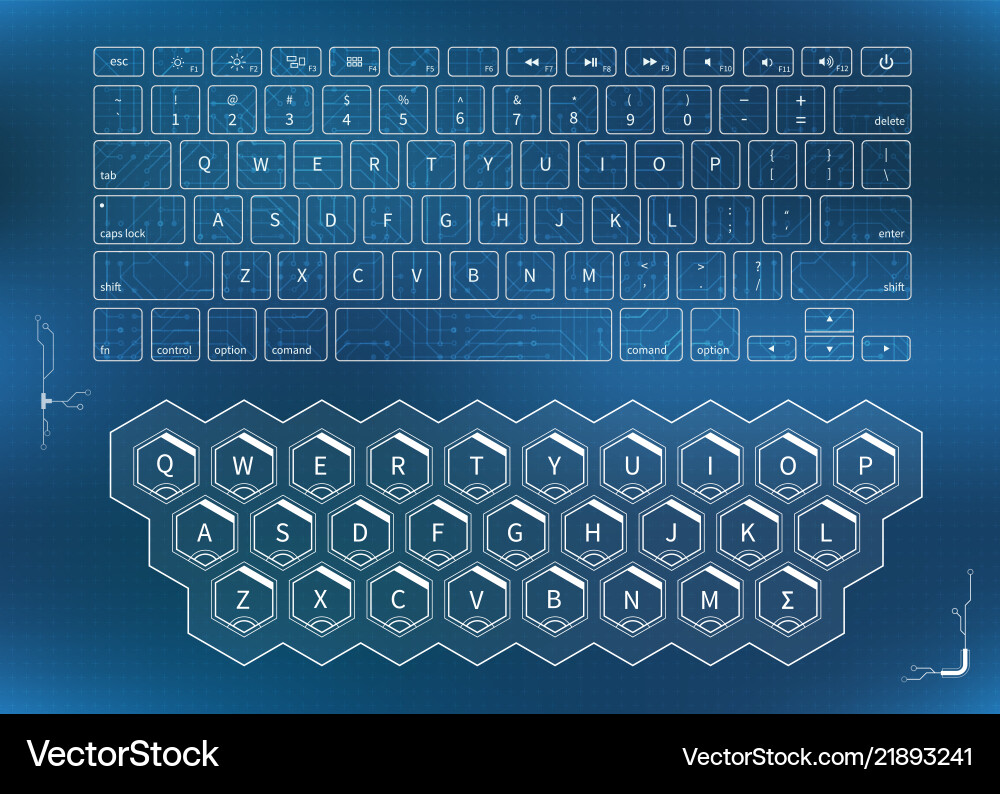 Bright white outline keyboards futuristic user Vector Image