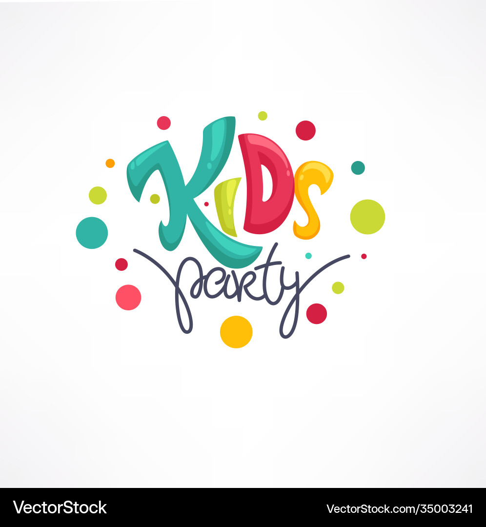 Kids party playful lettering logo composition Vector Image