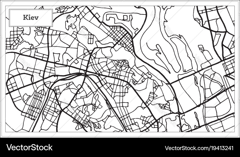 Kiev Ukraine Map - Black and White Outline Vector Image