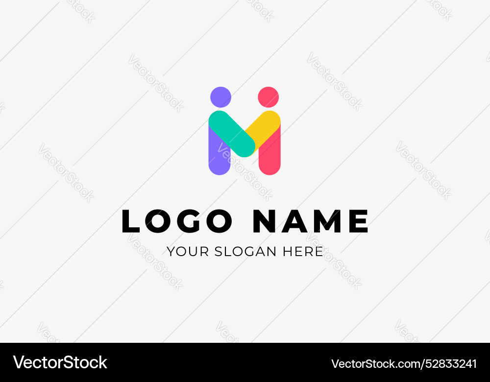 Logo m handshaking two people human and letter Vector Image