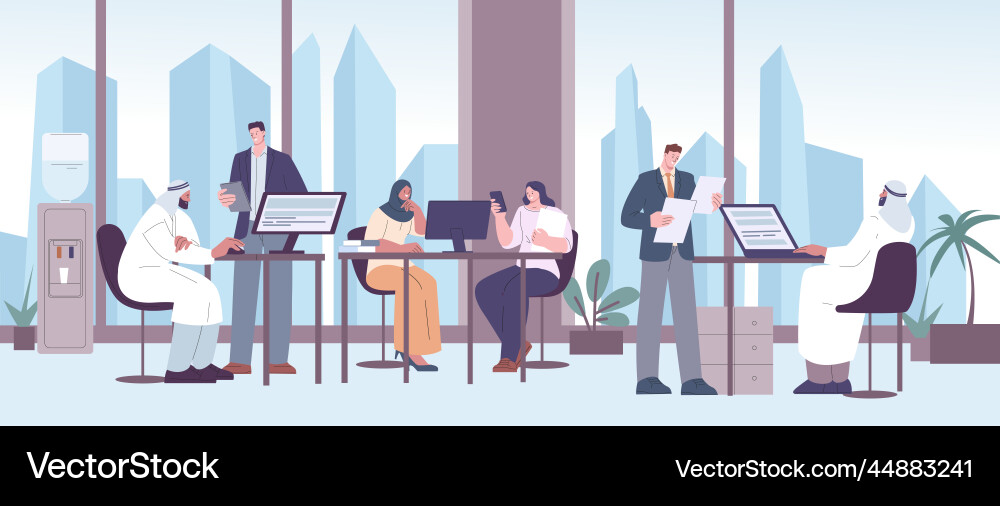Office colleagues working international company Vector Image