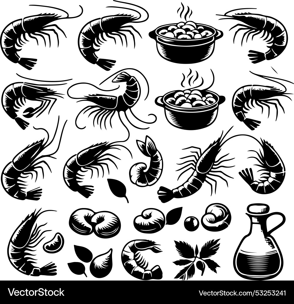 Shrimp silhouette - cut out icon Royalty Free Vector Image