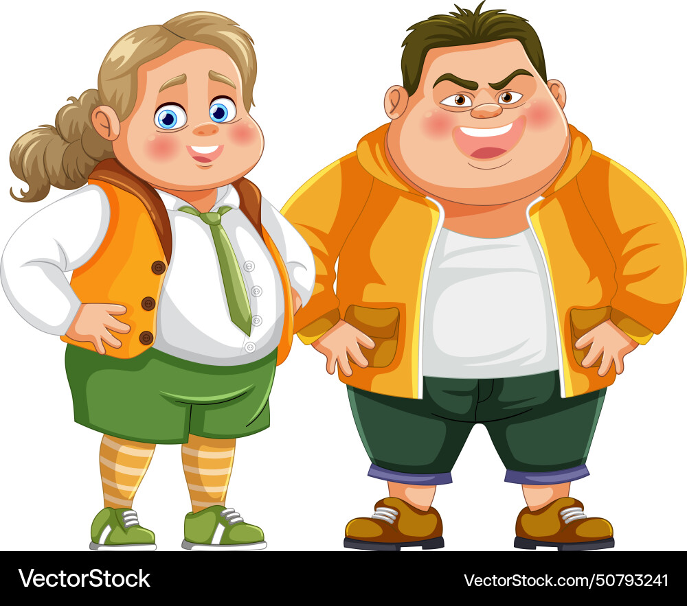 Two happy cartoon characters posing side Vector Image