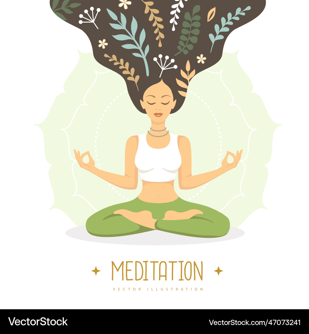 Woman meditation with floral elements Royalty Free Vector