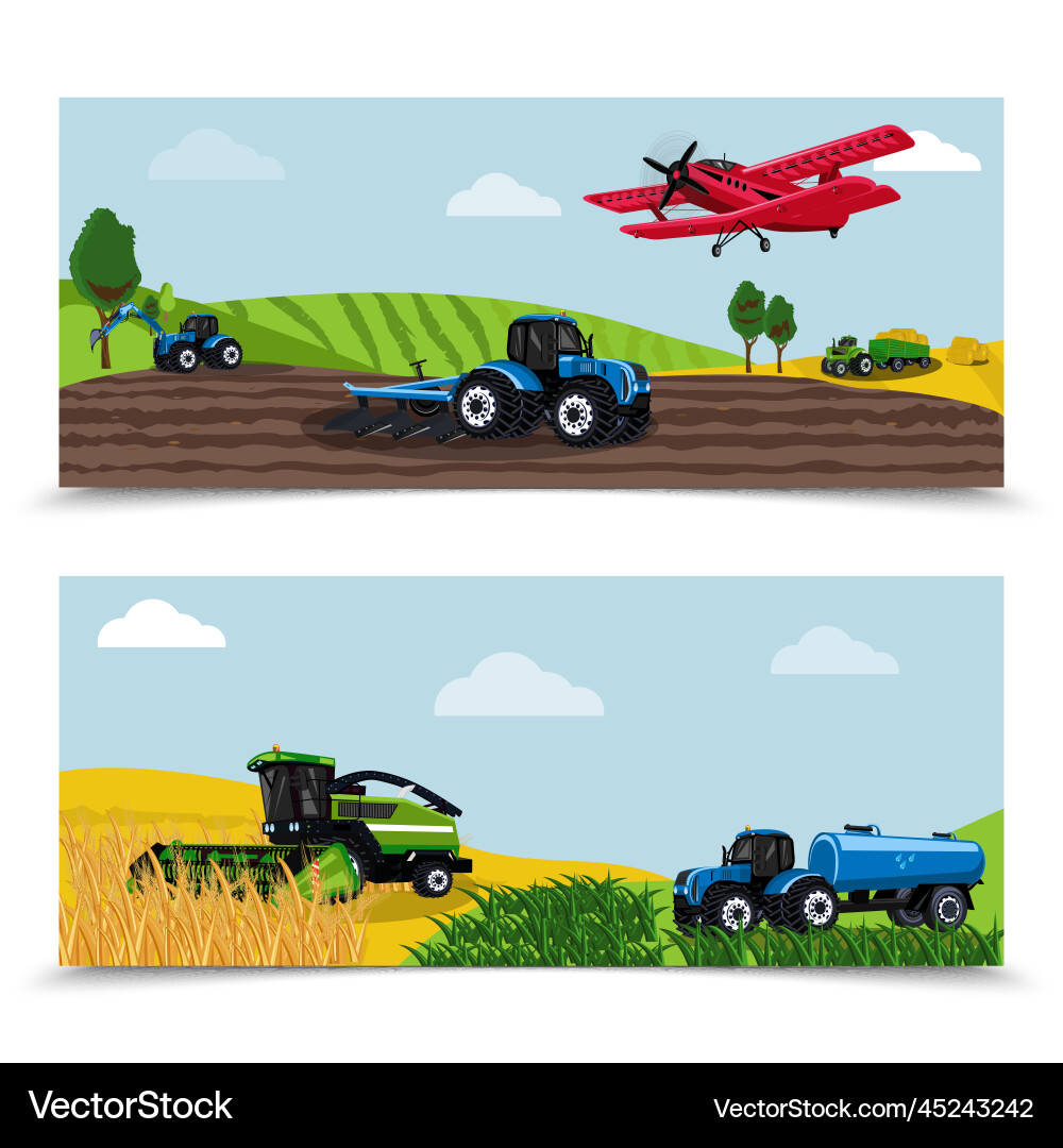 Agricultural machine works compositions Royalty Free Vector