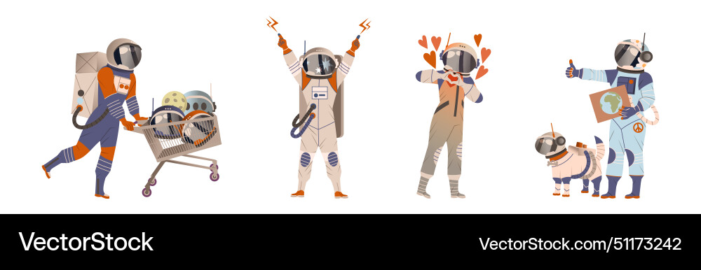 Astronaut and cosmonaut character in spacesuit Vector Image