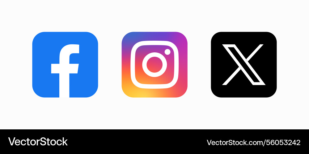 Facebook instagram x social media logo Royalty Free Vector
