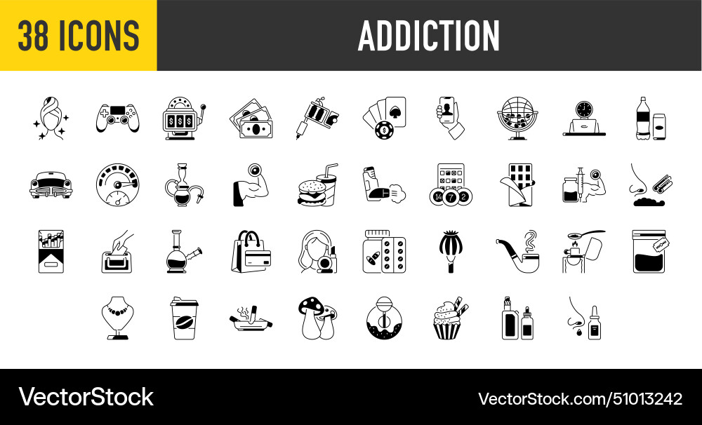 Set of addiction icons Royalty Free Vector Image