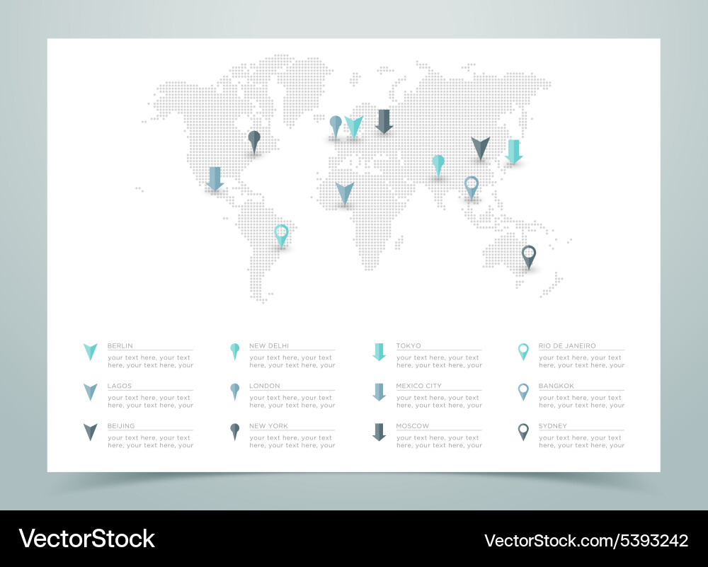 World map dotted with markers Royalty Free Vector Image