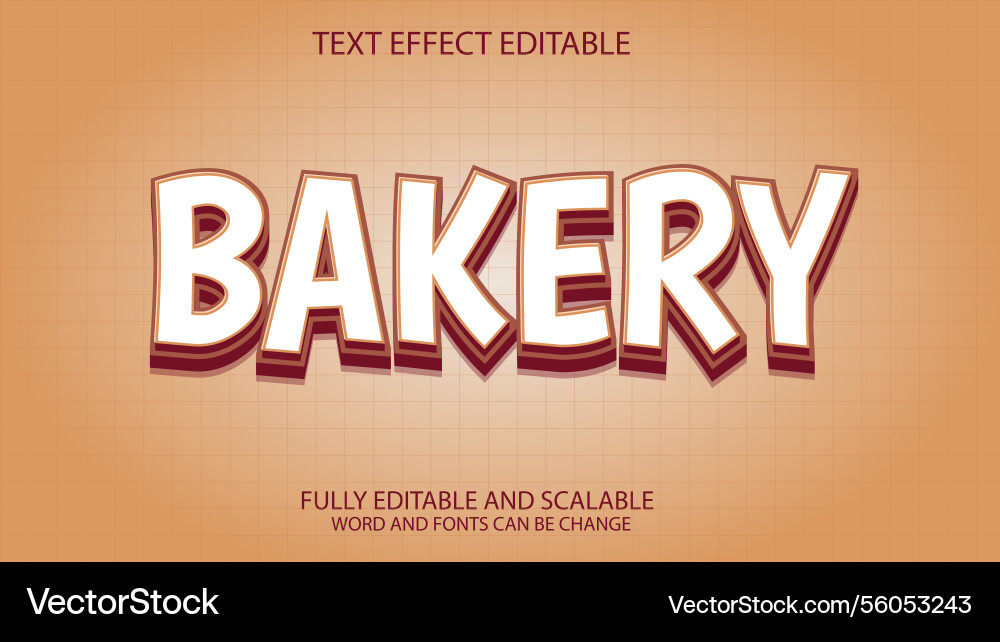 3d text effect bakery editable Royalty Free Vector Image