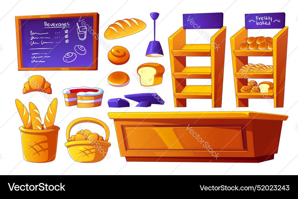 Bakery shop interior design set Royalty Free Vector Image