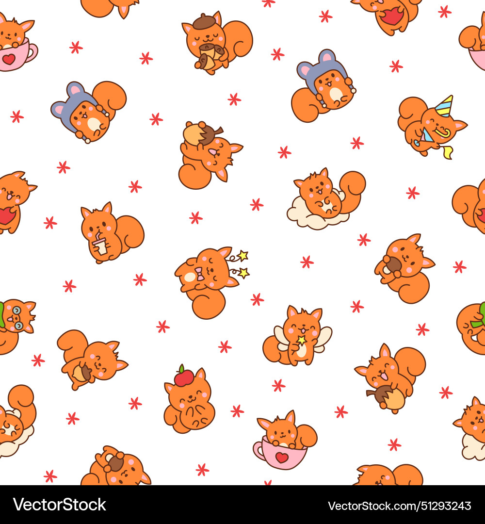 Cute kawaii squirrel seamless pattern Royalty Free Vector