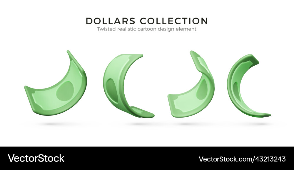 Dollar banknote set twisted green paper bill fly Vector Image