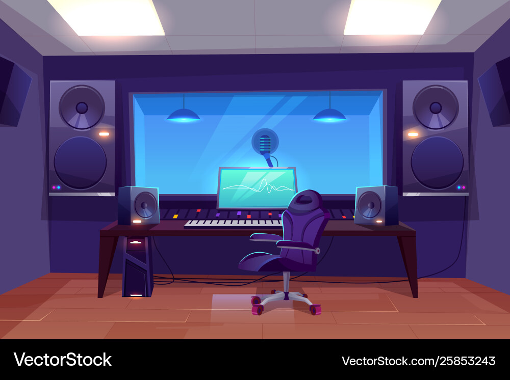Modern audio recording studio interior Royalty Free Vector