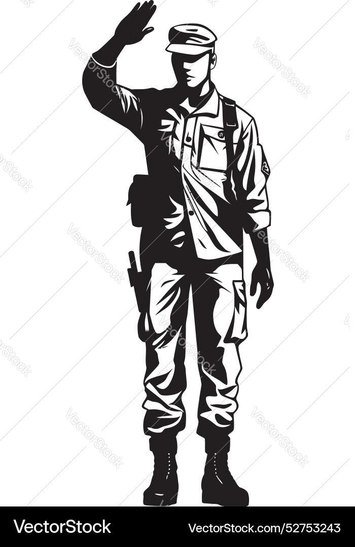 Respectful recognition saluting soldier emblem Vector Image